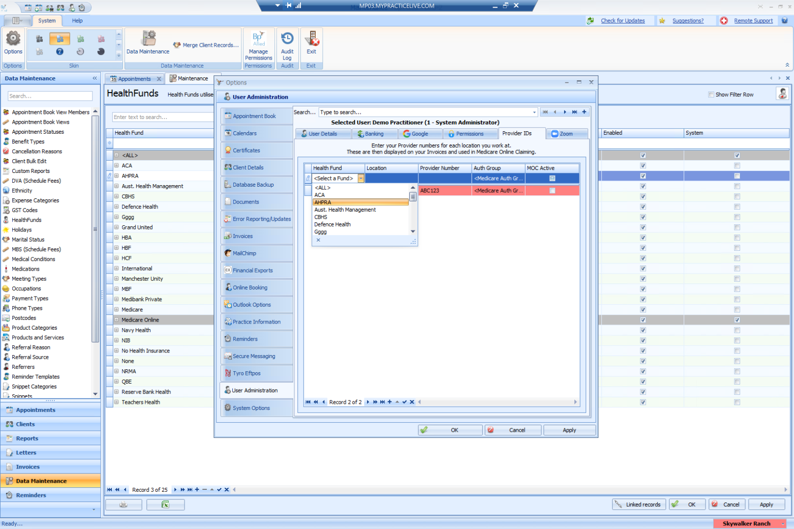 AHPRA Number in Invoice
